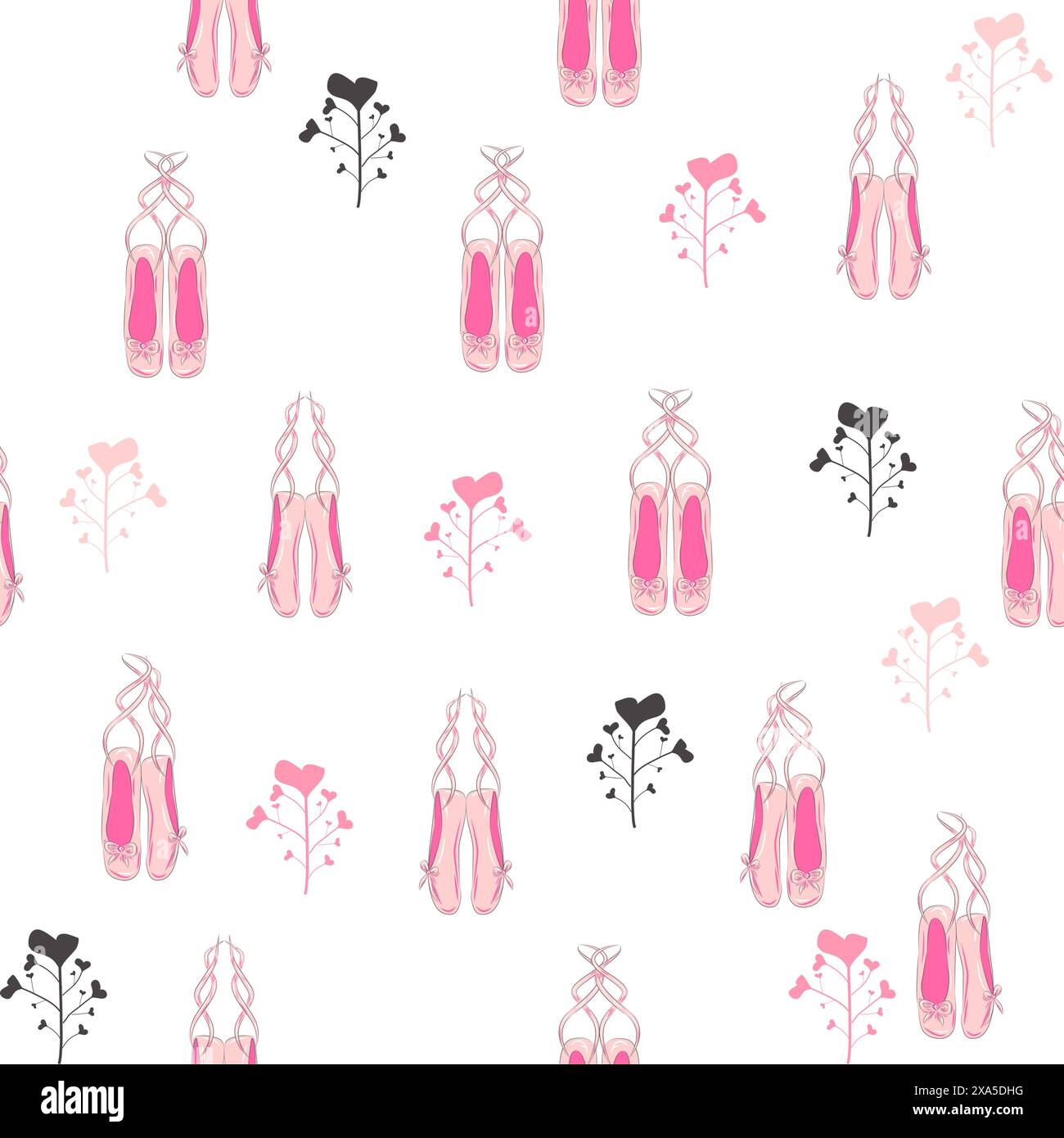Seamless pattern with ballet pointe shoes and additional elements ...