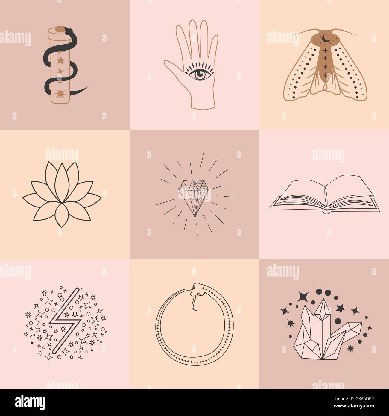 Set of magic symbols, celestial seamless pattern. Astrological, magical ...