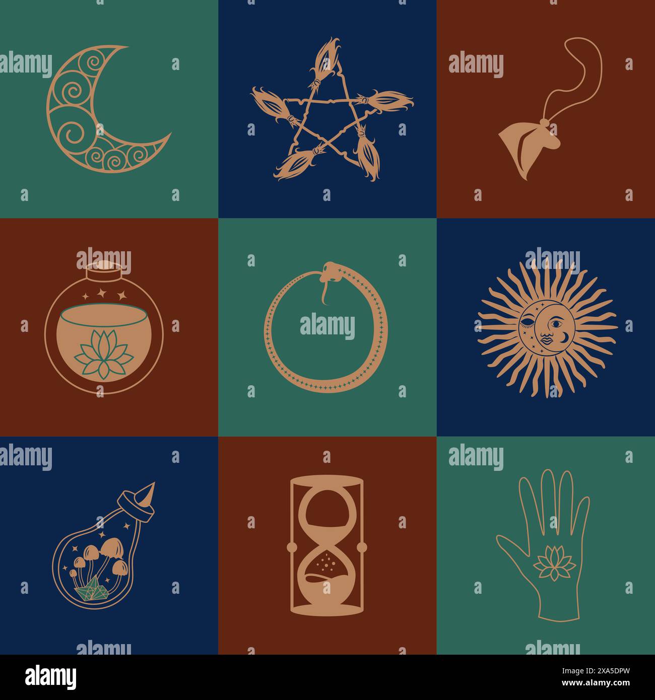 Set of magic symbols, celestial seamless pattern. Astrological, magical ...