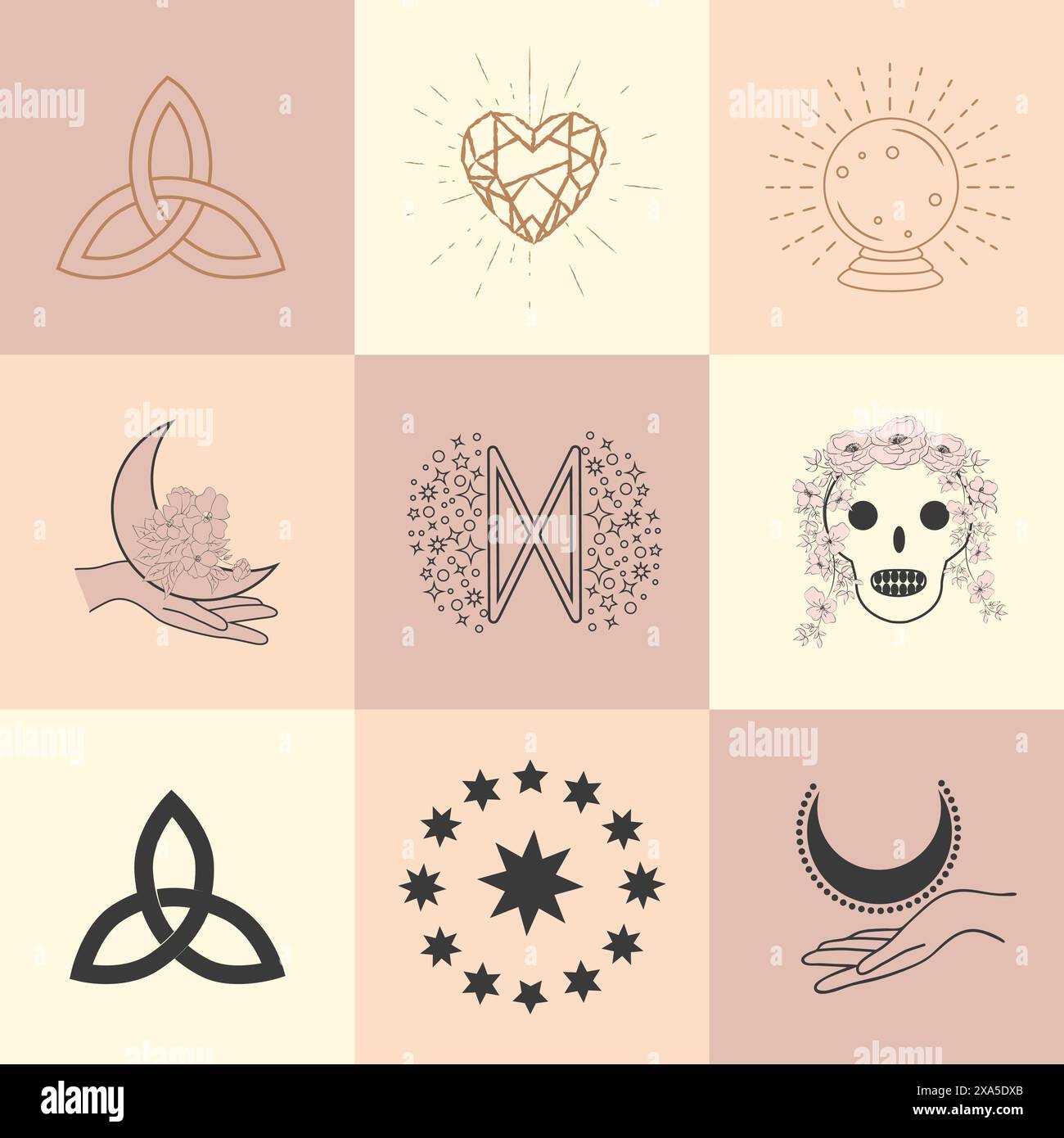 Set of magic symbols, celestial seamless pattern. Astrological, magical ...