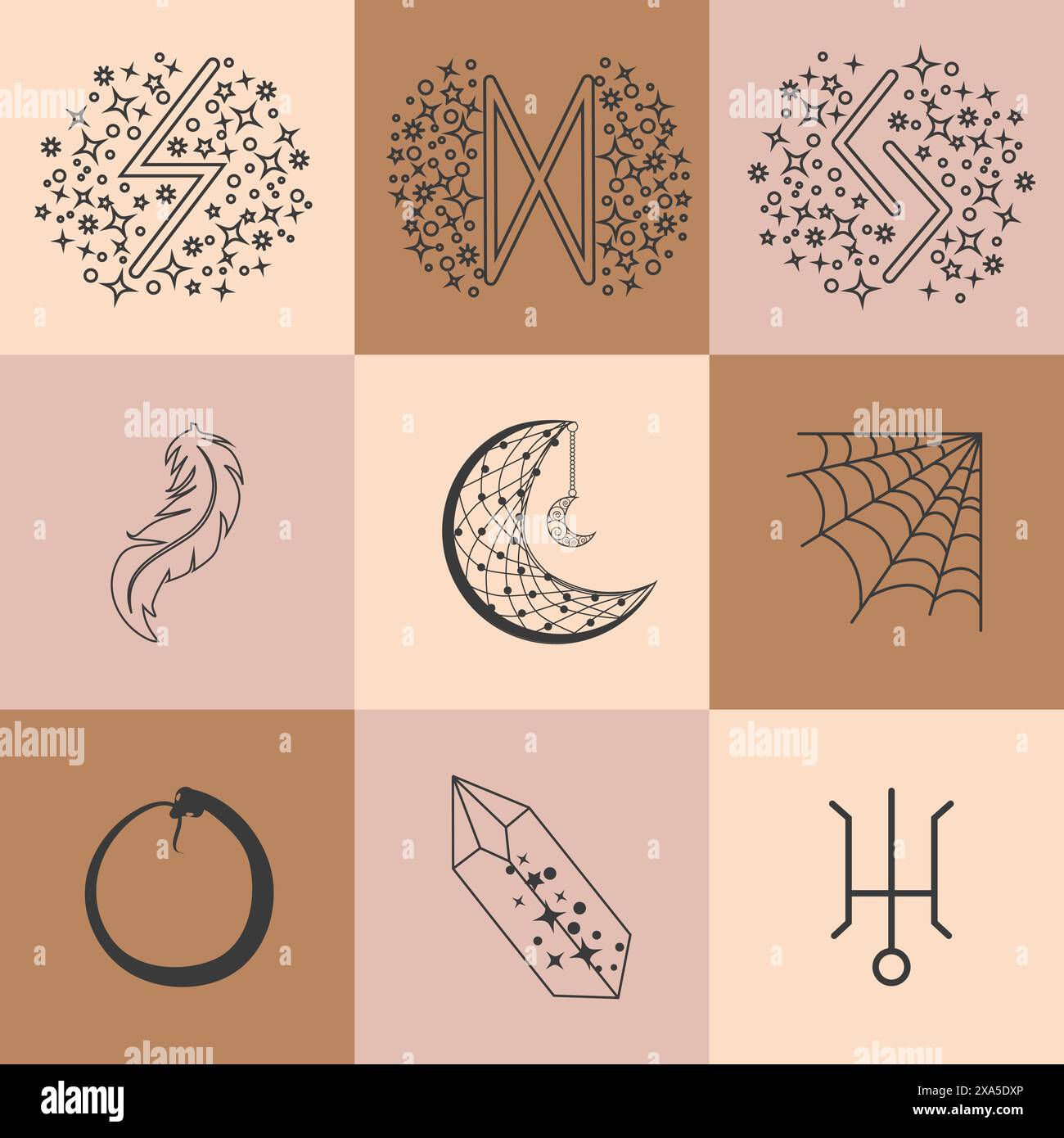 Set of magic symbols, celestial seamless pattern. Astrological, magical ...