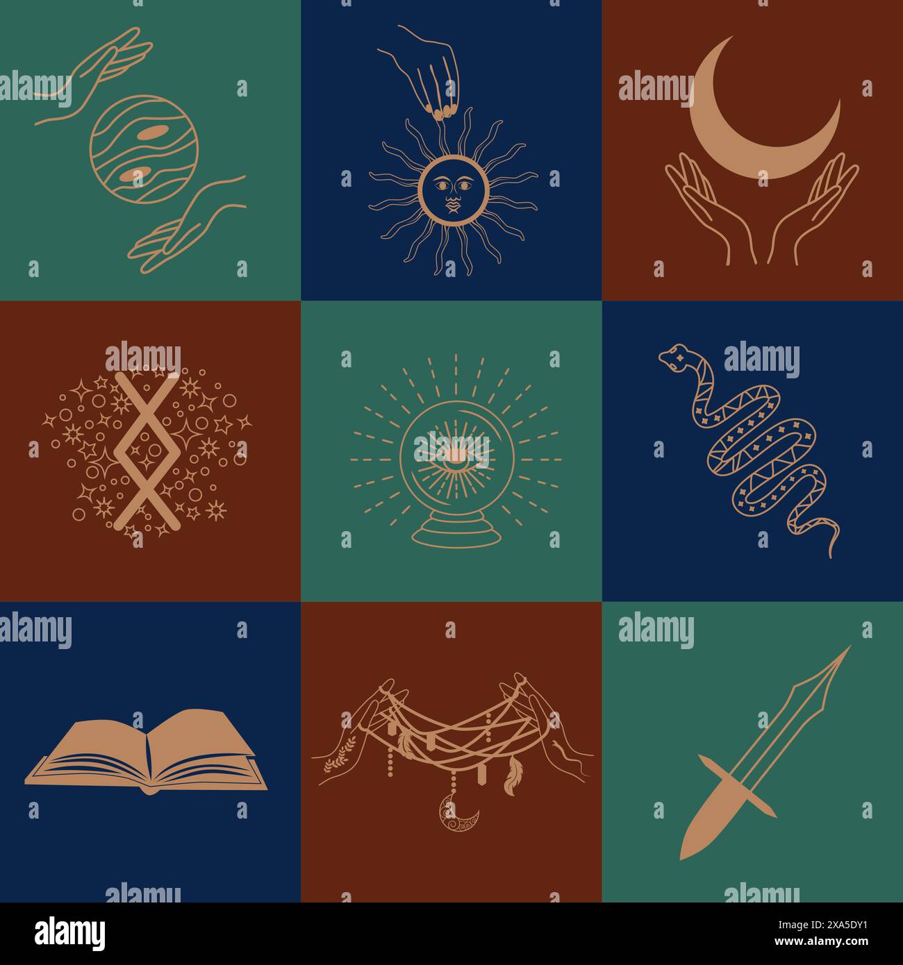 Set of magic symbols, celestial seamless pattern. Astrological, magical ...