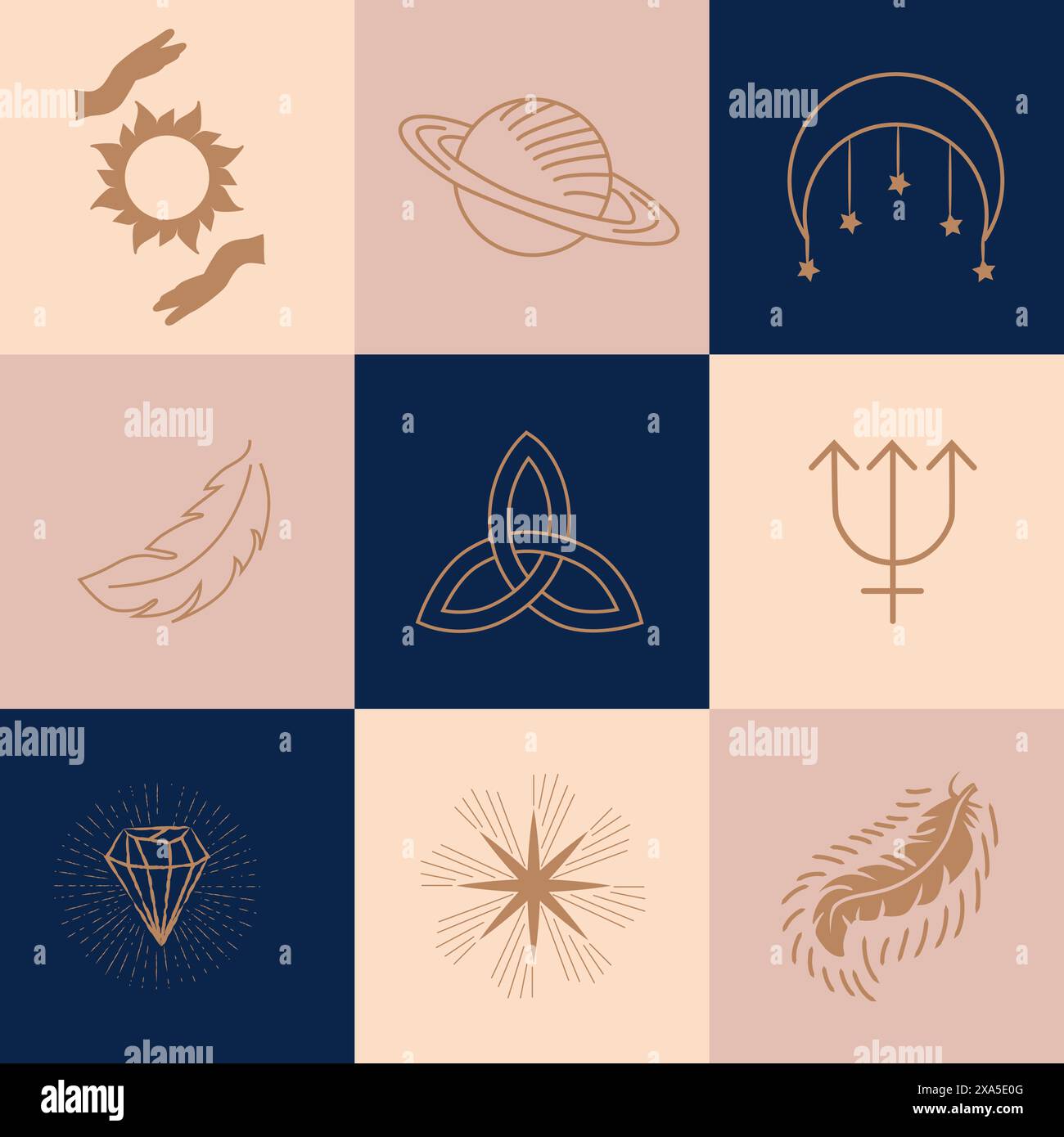 Set of magic symbols, celestial seamless pattern. Astrological, magical ...