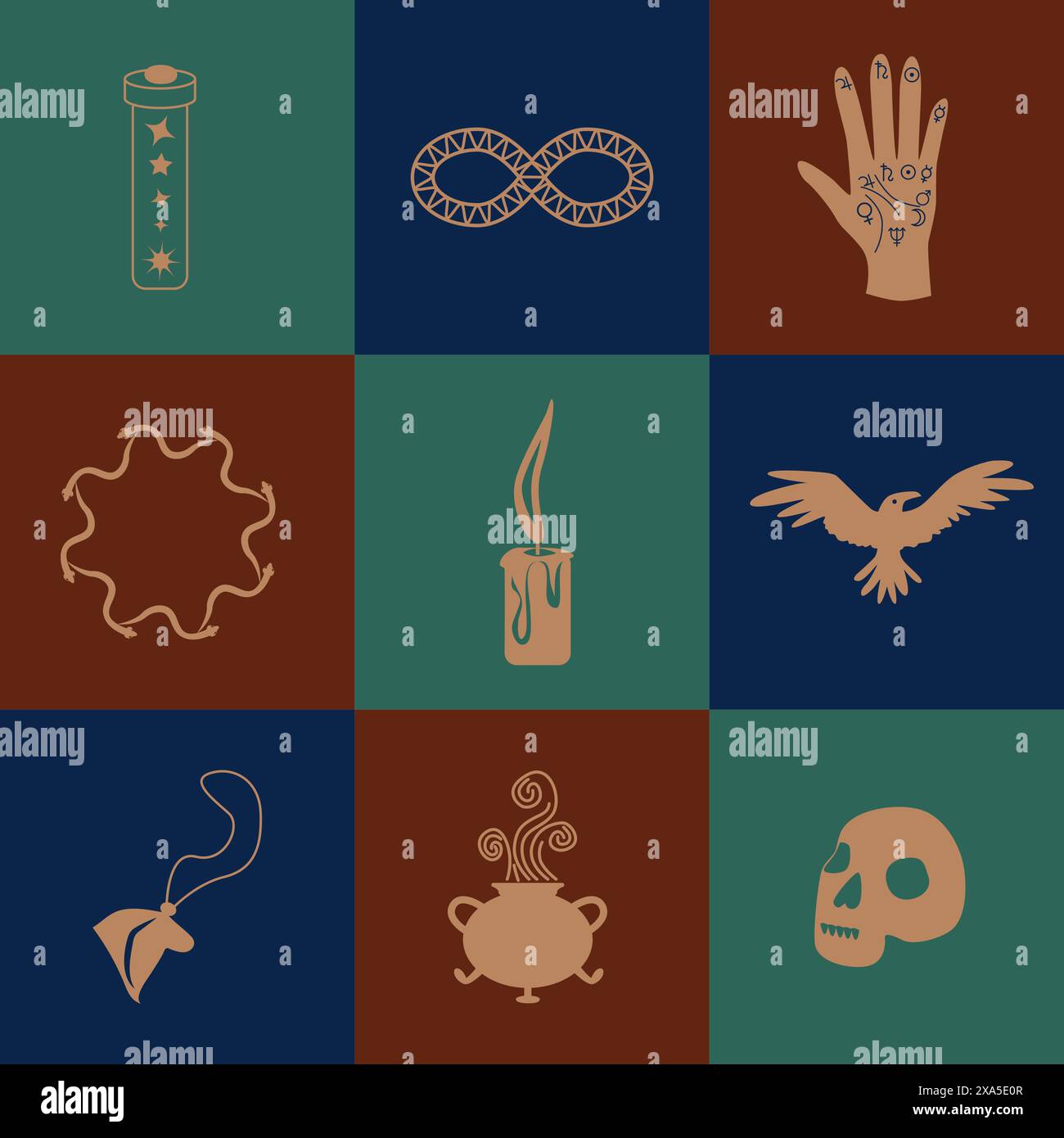 Set of magic symbols, celestial seamless pattern. Astrological, magical ...