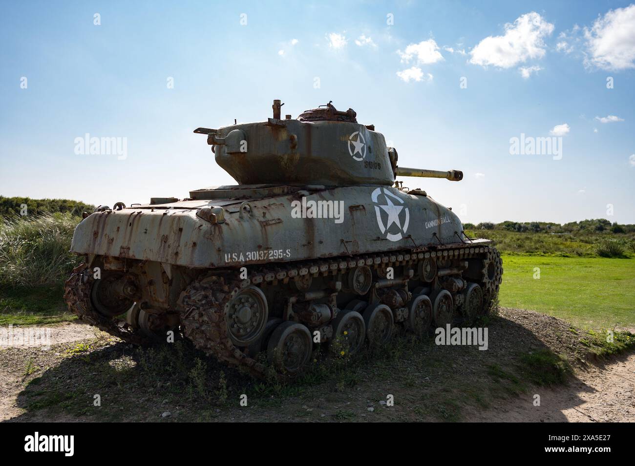 Detail rear side view of an M4 Sherman M4A1(76)W HVSS medium tank with ...