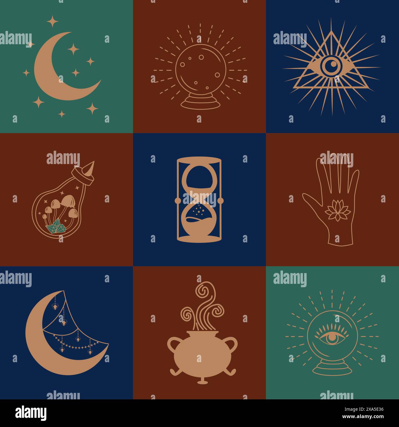 Set of magic symbols, celestial seamless pattern. Astrological, magical ...