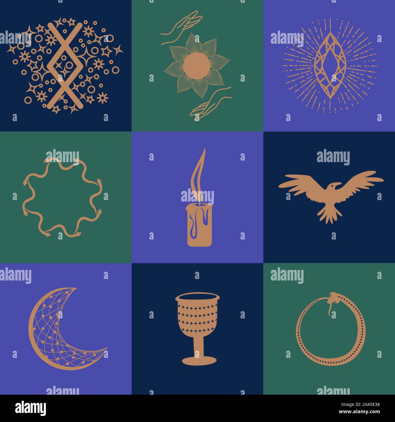 Set of magic symbols, celestial seamless pattern. Astrological, magical ...