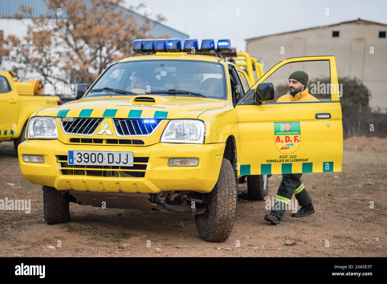 Detail of the yellow Mitsubishi L200 pickup truck with sirens from the ...