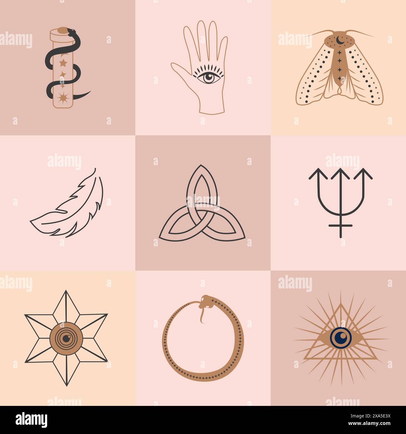 Set of magic symbols, celestial seamless pattern. Astrological, magical ...