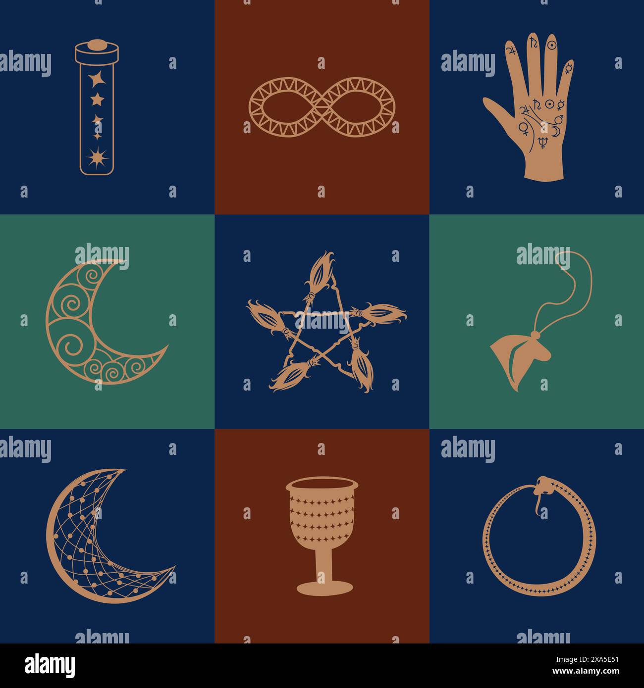 Set of magic symbols, celestial seamless pattern. Astrological, magical ...