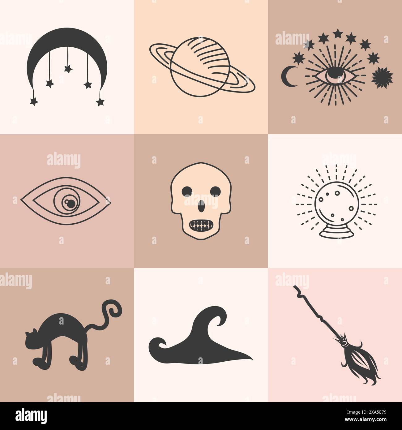 Set of magic symbols, celestial seamless pattern. Astrological, magical ...