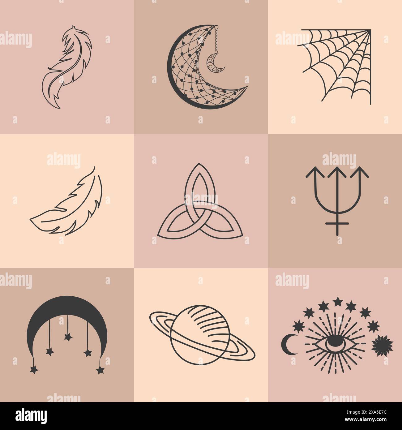 Set of magic symbols, celestial seamless pattern. Astrological, magical ...