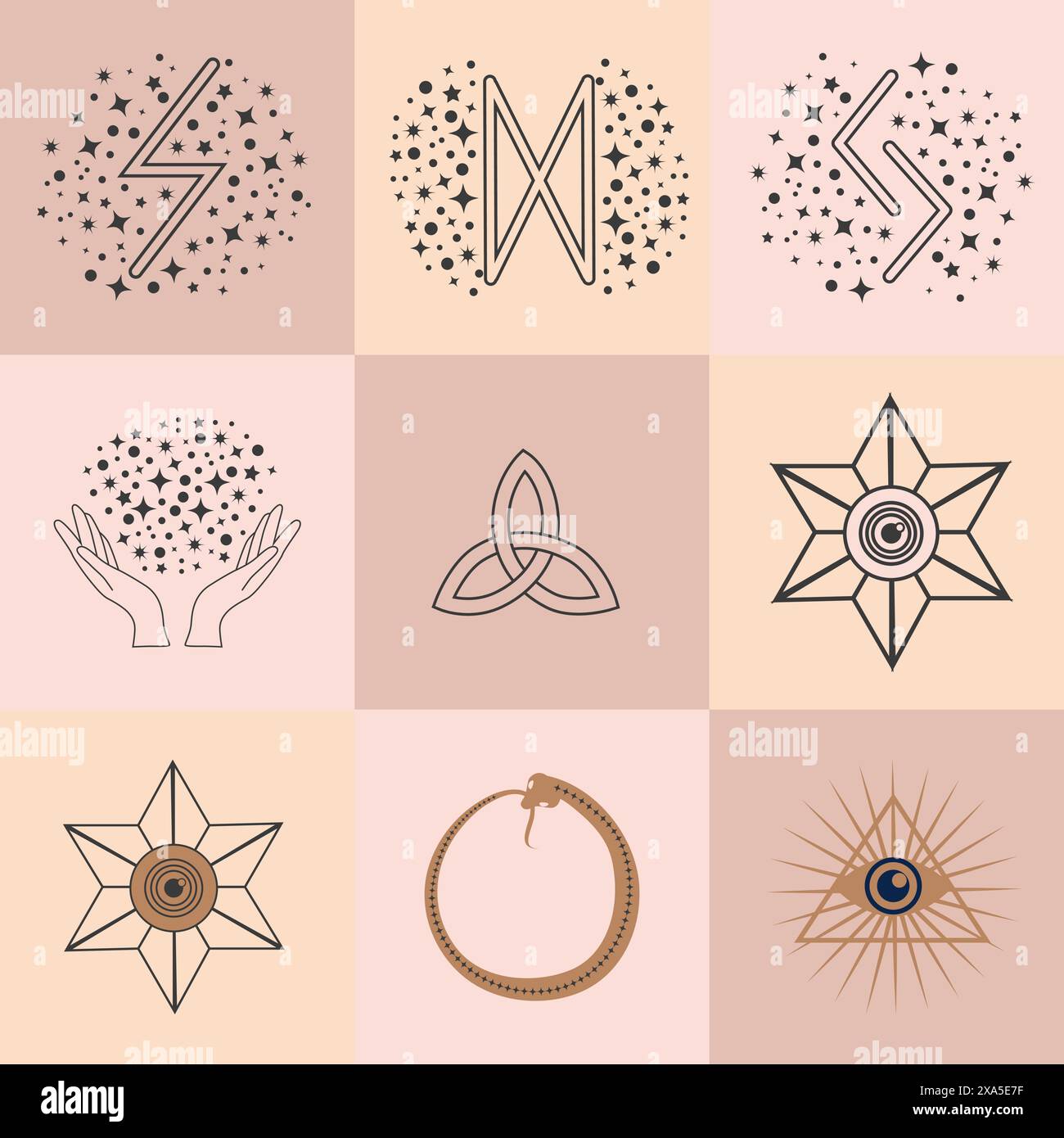 Set of magic symbols, celestial seamless pattern. Astrological, magical ...