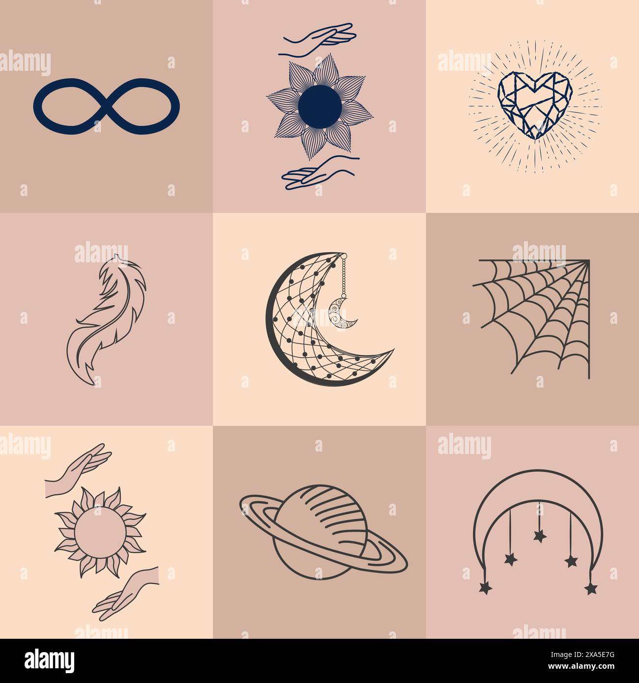 Set of magic symbols, celestial seamless pattern. Astrological, magical ...