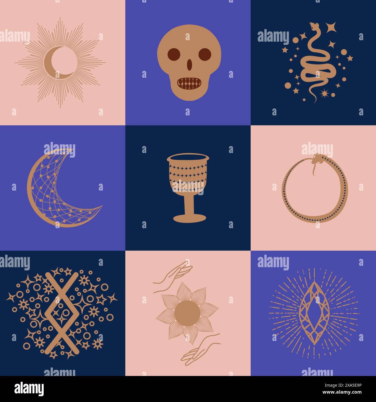 Set of magic symbols, celestial seamless pattern. Astrological, magical ...