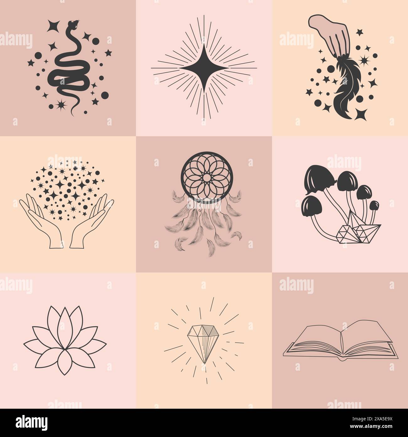 Set of magic symbols, celestial seamless pattern. Astrological, magical ...