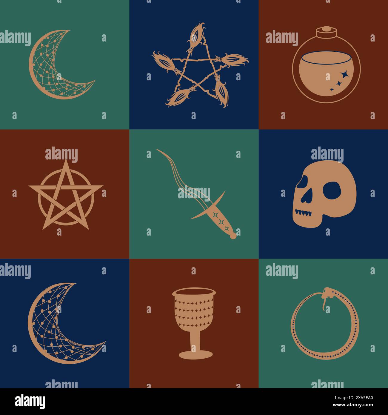 Set of magic symbols, celestial seamless pattern. Astrological, magical ...