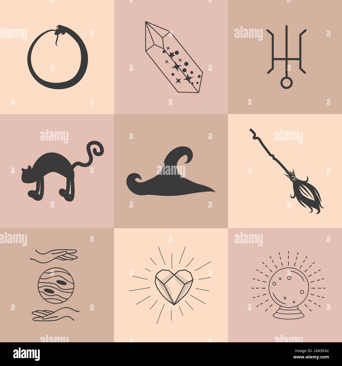 Set of magic symbols, celestial seamless pattern. Astrological, magical ...