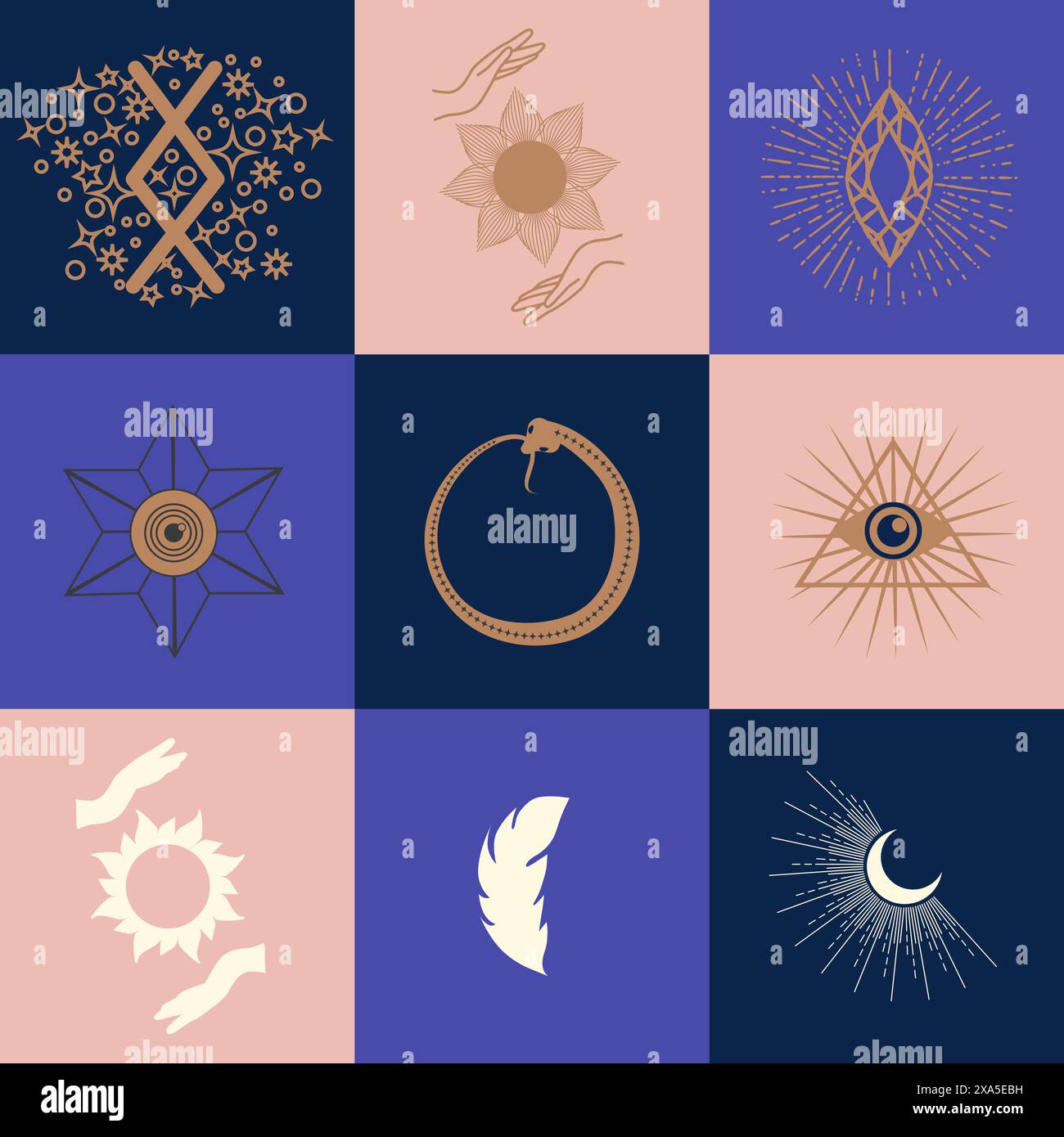 Set of magic symbols, celestial seamless pattern. Astrological, magical ...