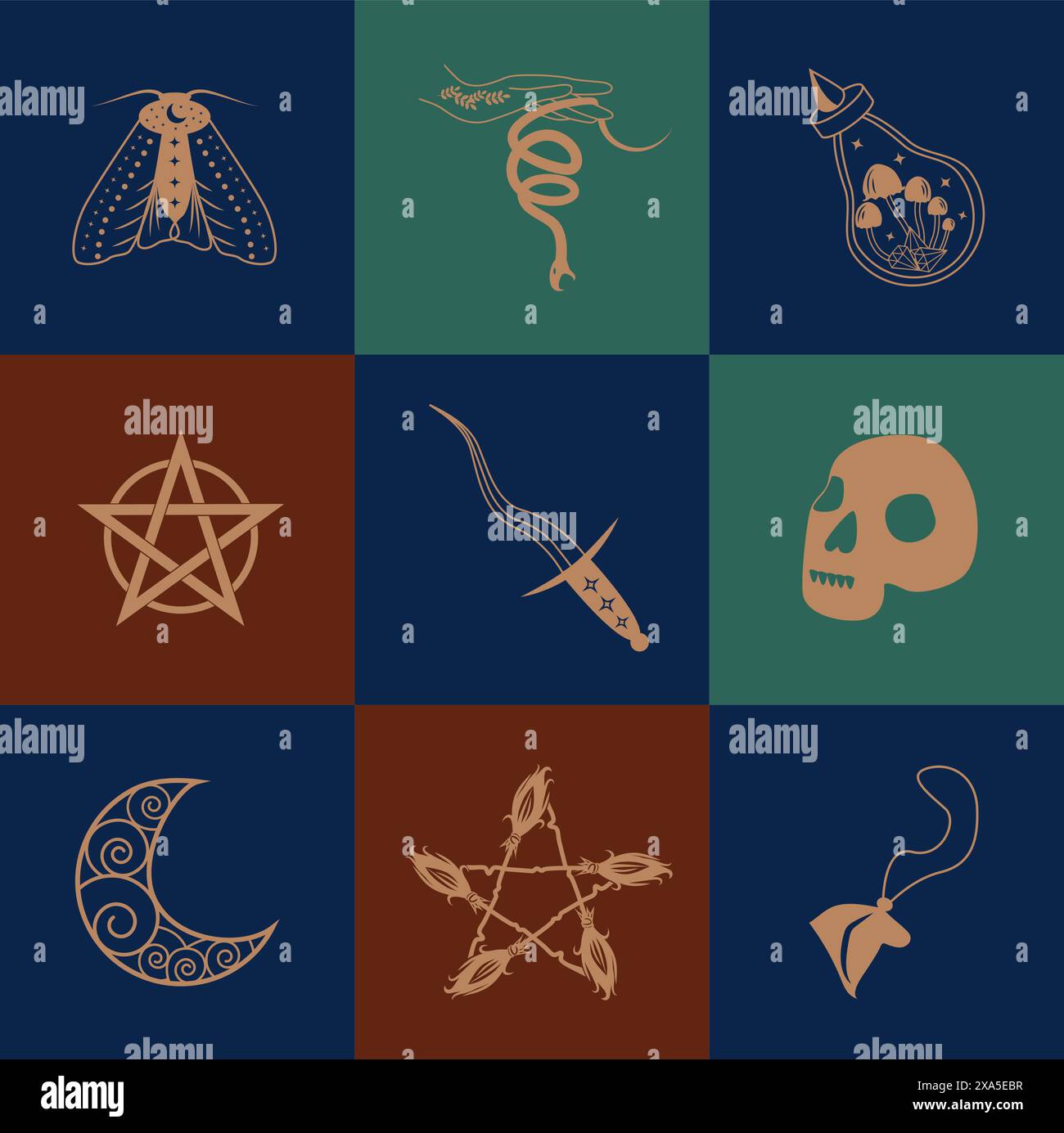Set of magic symbols, celestial seamless pattern. Astrological, magical ...