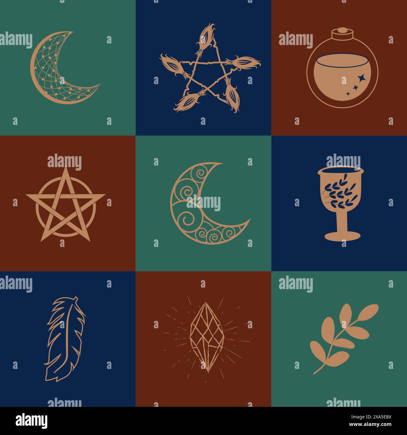 Set of magic symbols, celestial seamless pattern. Astrological, magical ...