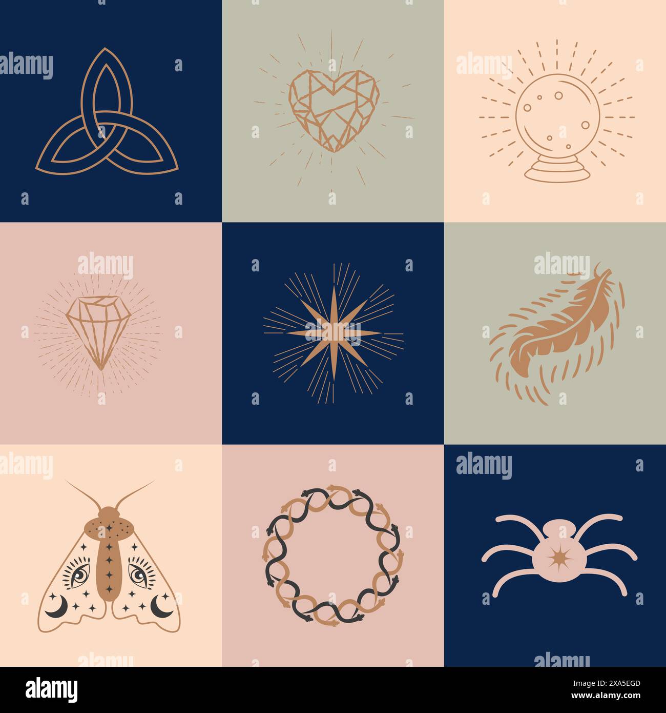 Set of magic symbols, celestial seamless pattern. Astrological, magical ...