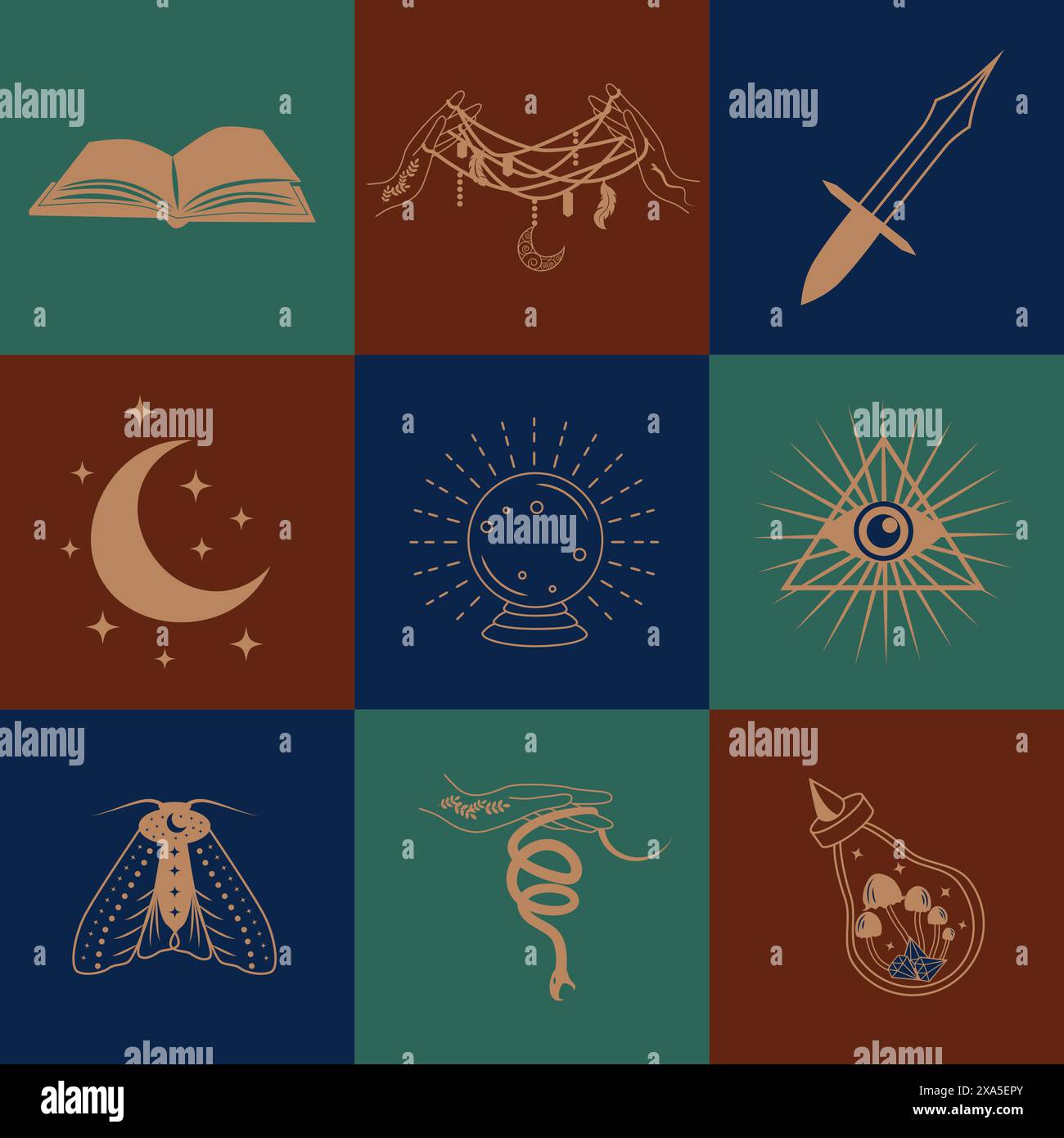 Set of magic symbols, celestial seamless pattern. Astrological, magical ...