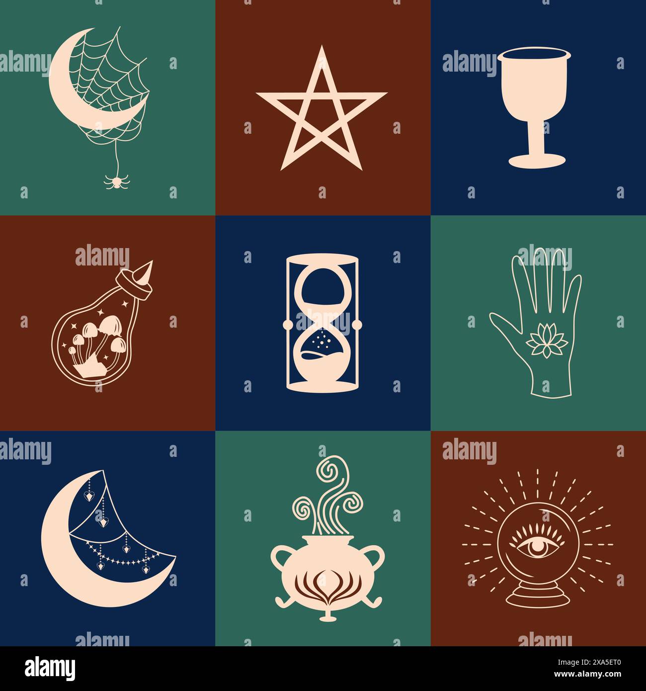 Set of magic symbols, celestial seamless pattern. Astrological, magical ...