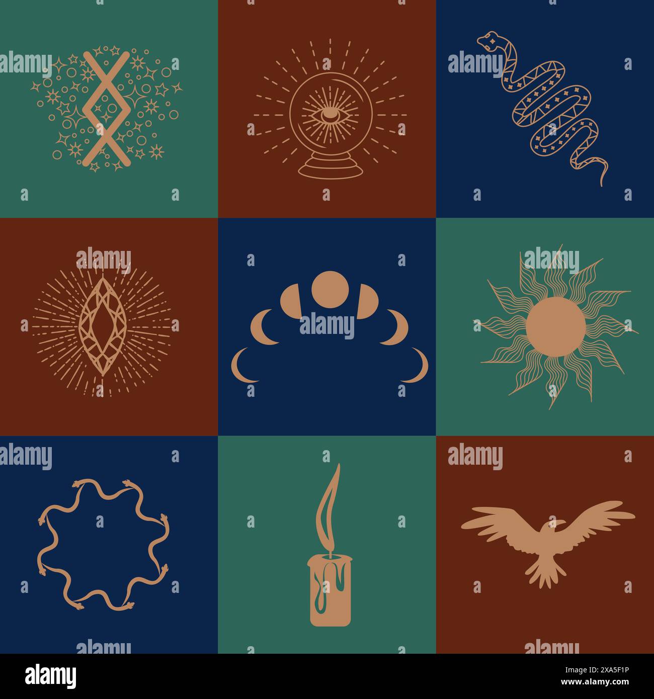 Set of magic symbols, celestial seamless pattern. Astrological, magical ...