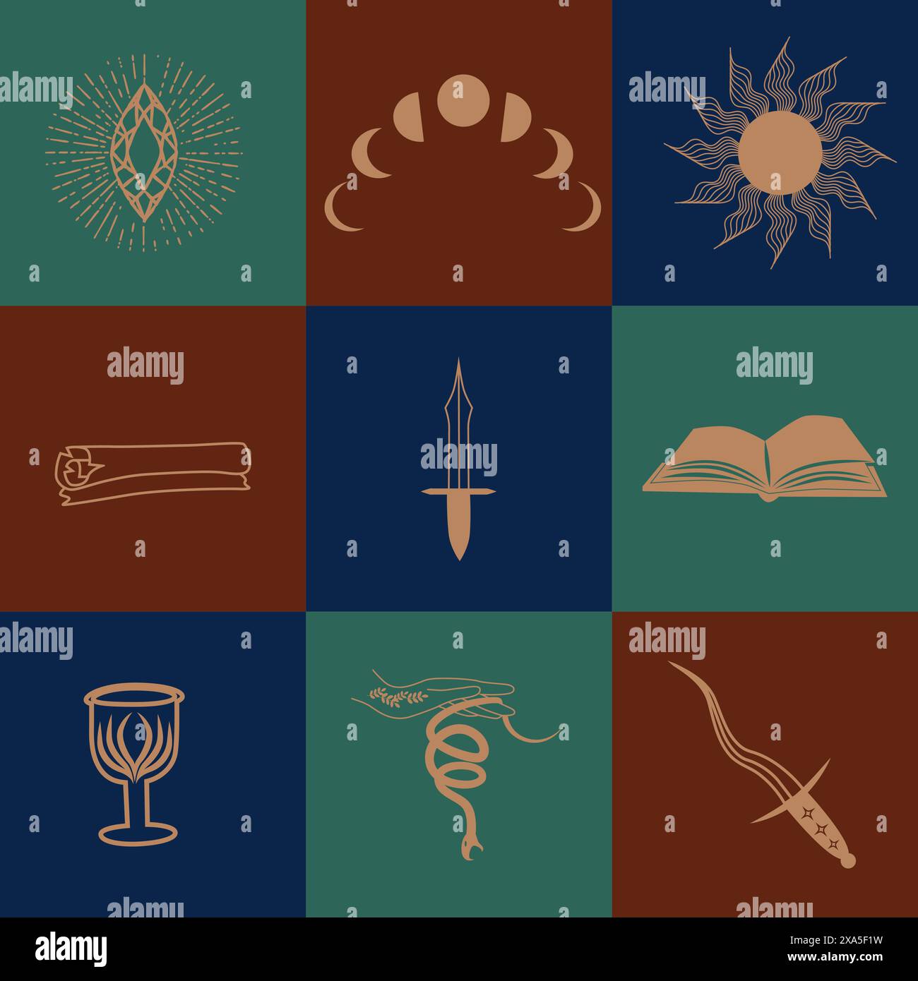 Set of magic symbols, celestial seamless pattern. Astrological, magical ...