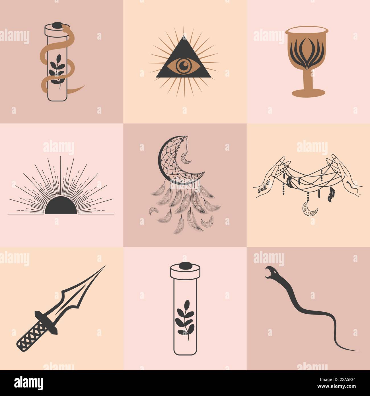 Set of magic symbols, celestial seamless pattern. Astrological, magical ...