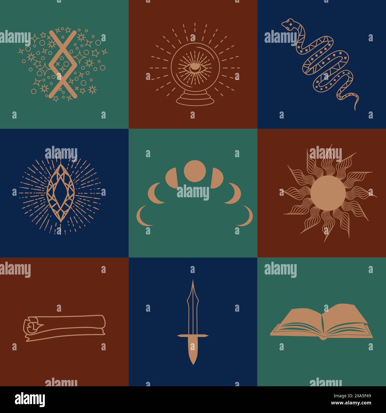 Set of magic symbols, celestial seamless pattern. Astrological, magical ...