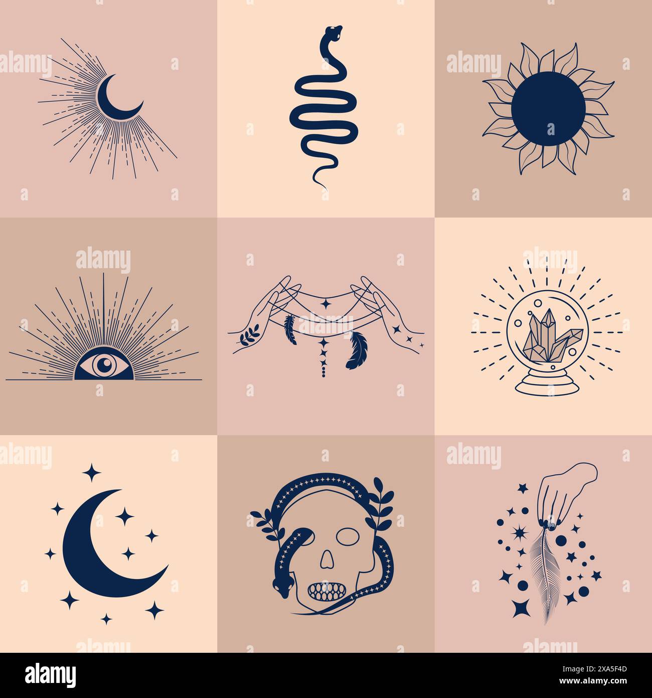 Set of magic symbols, celestial seamless pattern. Astrological, magical ...