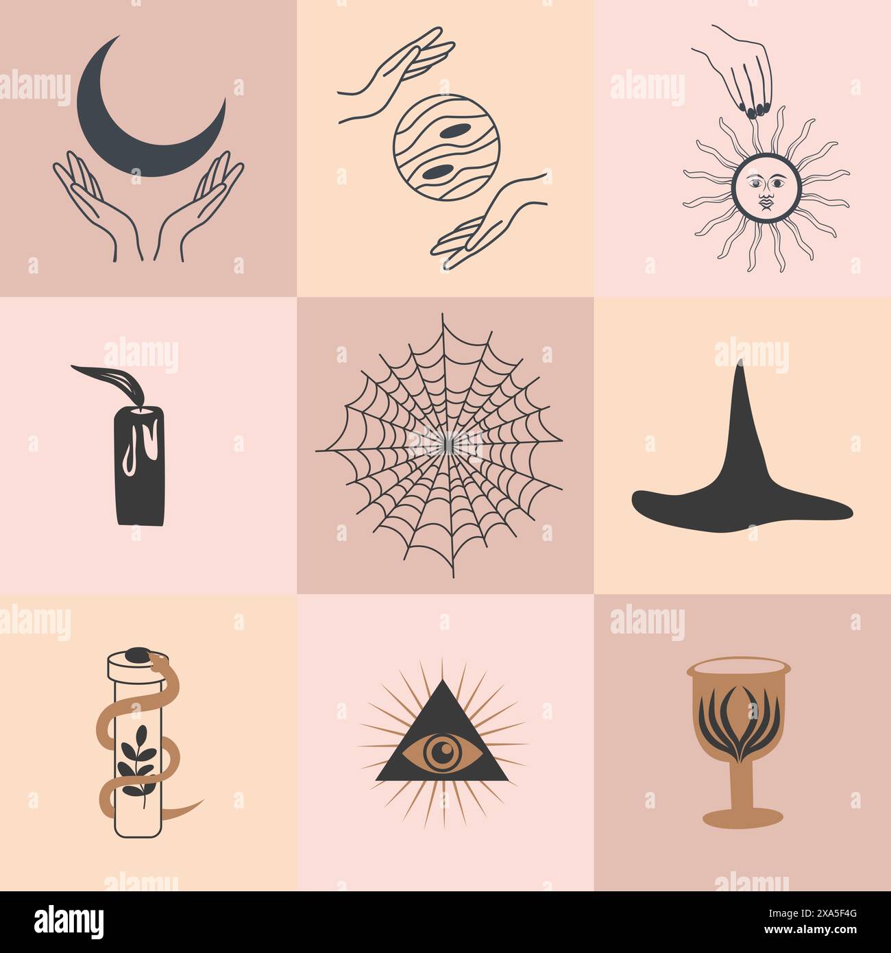 Set of magic symbols, celestial seamless pattern. Astrological, magical ...