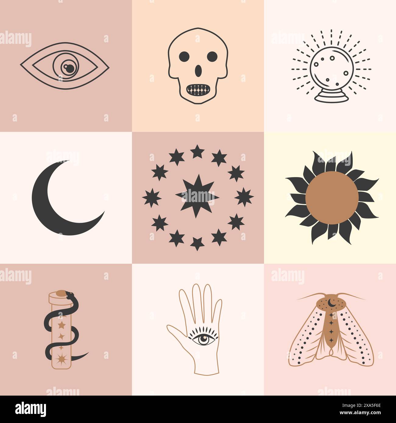 Set of magic symbols, celestial seamless pattern. Astrological, magical ...