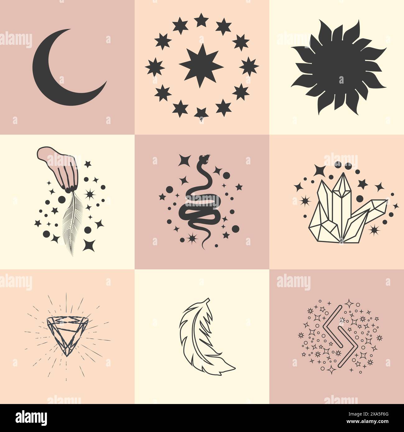 Set of magic symbols, celestial seamless pattern. Astrological, magical ...