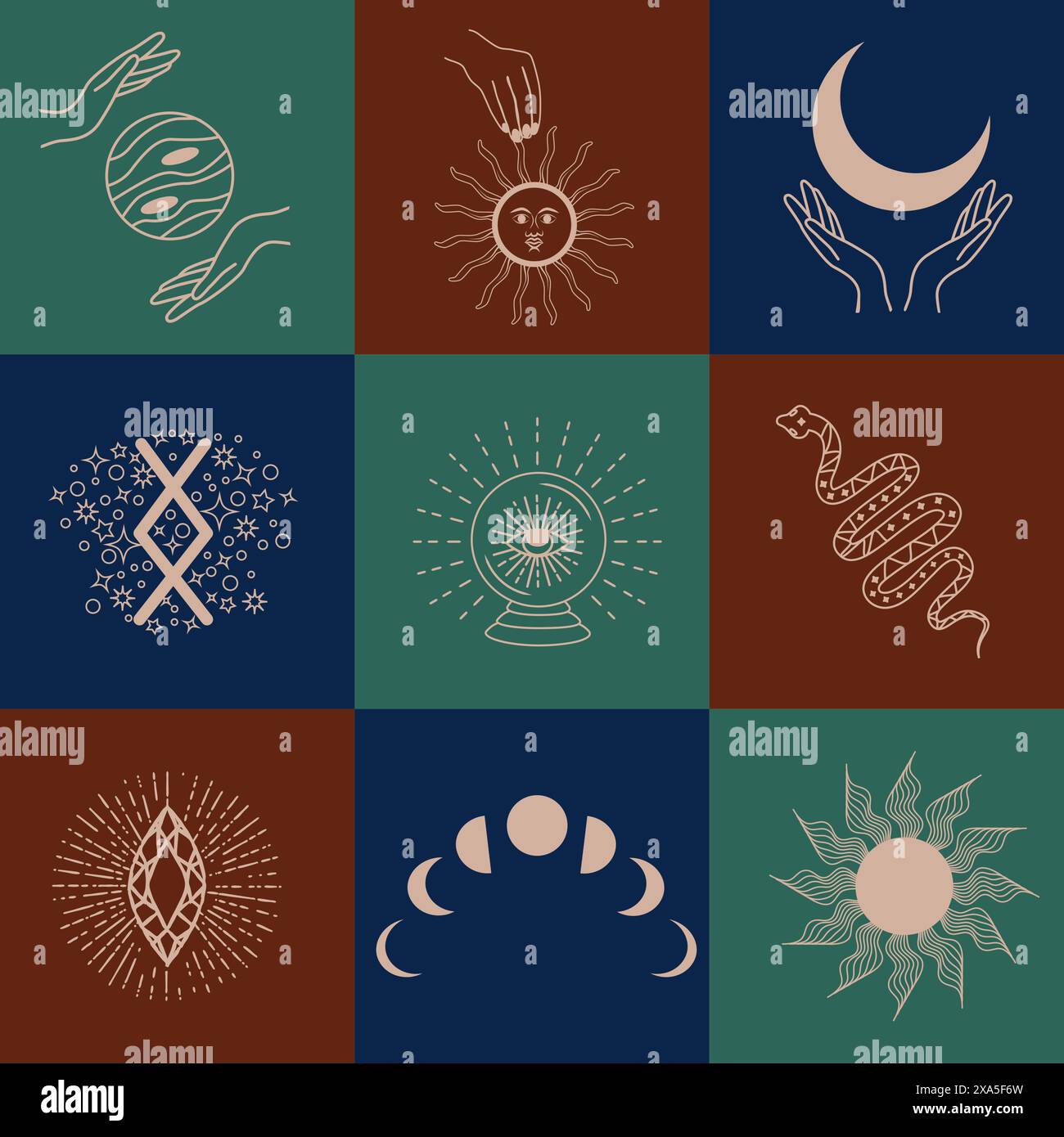 Set of magic symbols, celestial seamless pattern. Astrological, magical ...