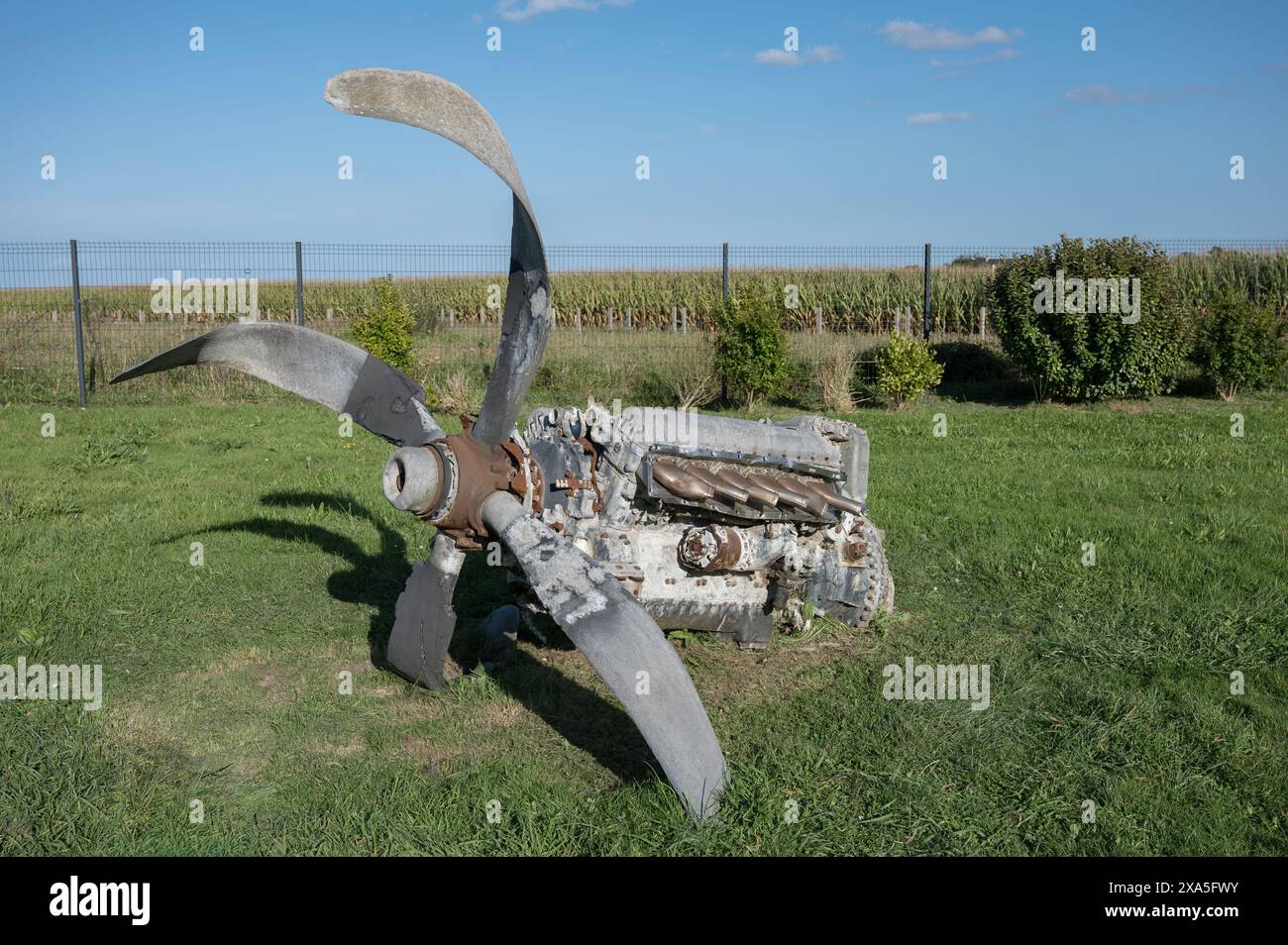 The remains of a large V12 engine from a World War II airplane Stock ...