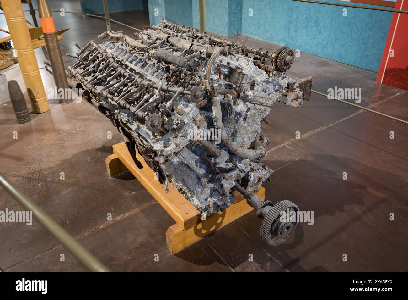 The remains of an old large V12 internal combustion engine from the ...