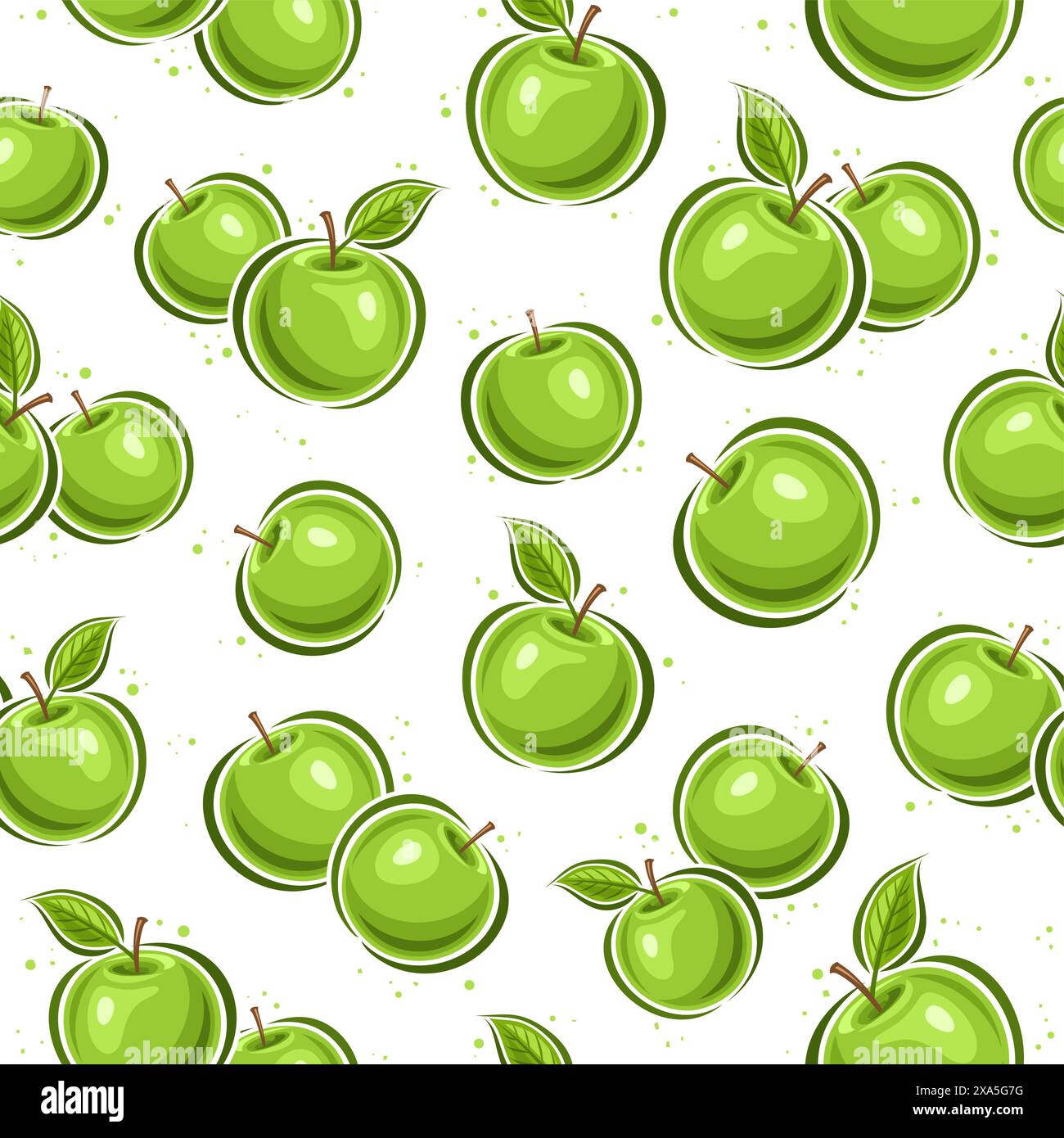 Vector Green Apple seamless pattern, repeating background with flying ...