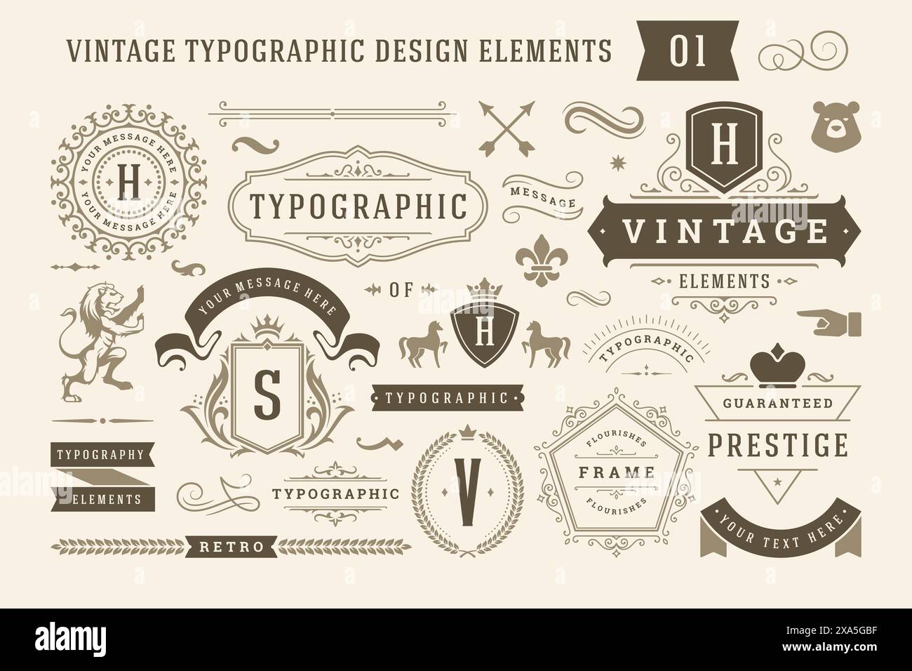 Vintage typographic design elements set vector illustration. Labels and ...