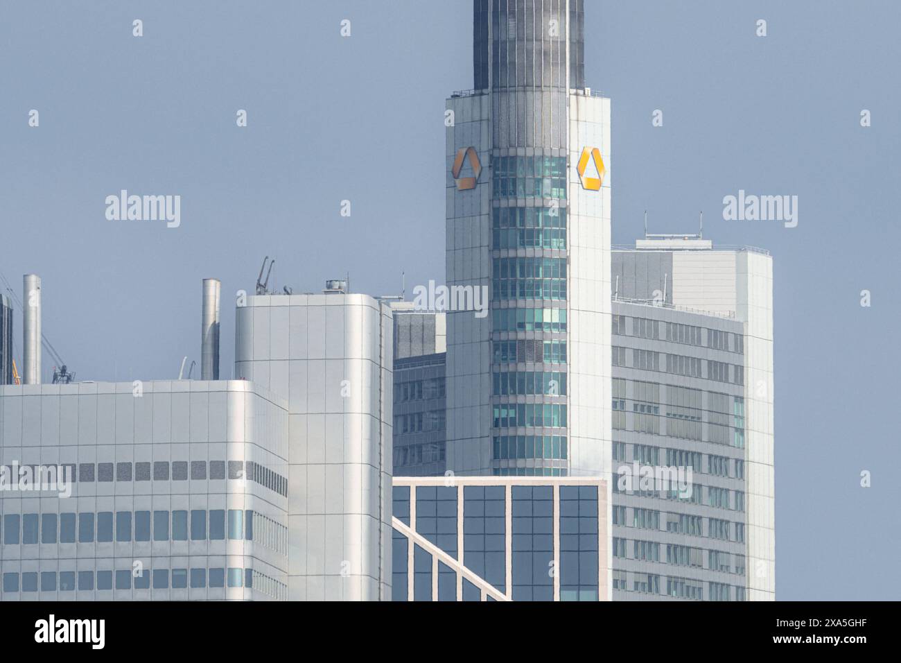 View of the top part of the Commerzbank Tower in Frankfurt main ...