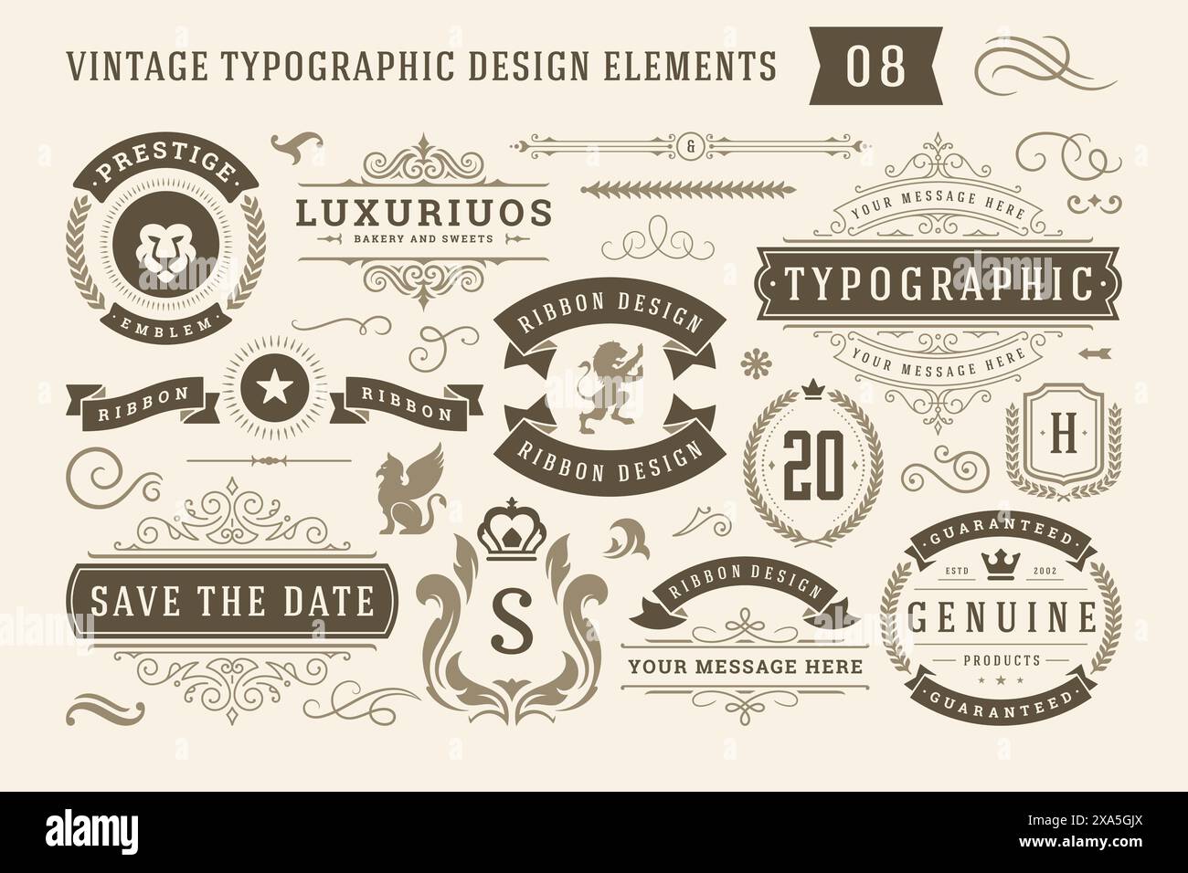 Vintage typographic design elements set vector illustration. Labels and ...