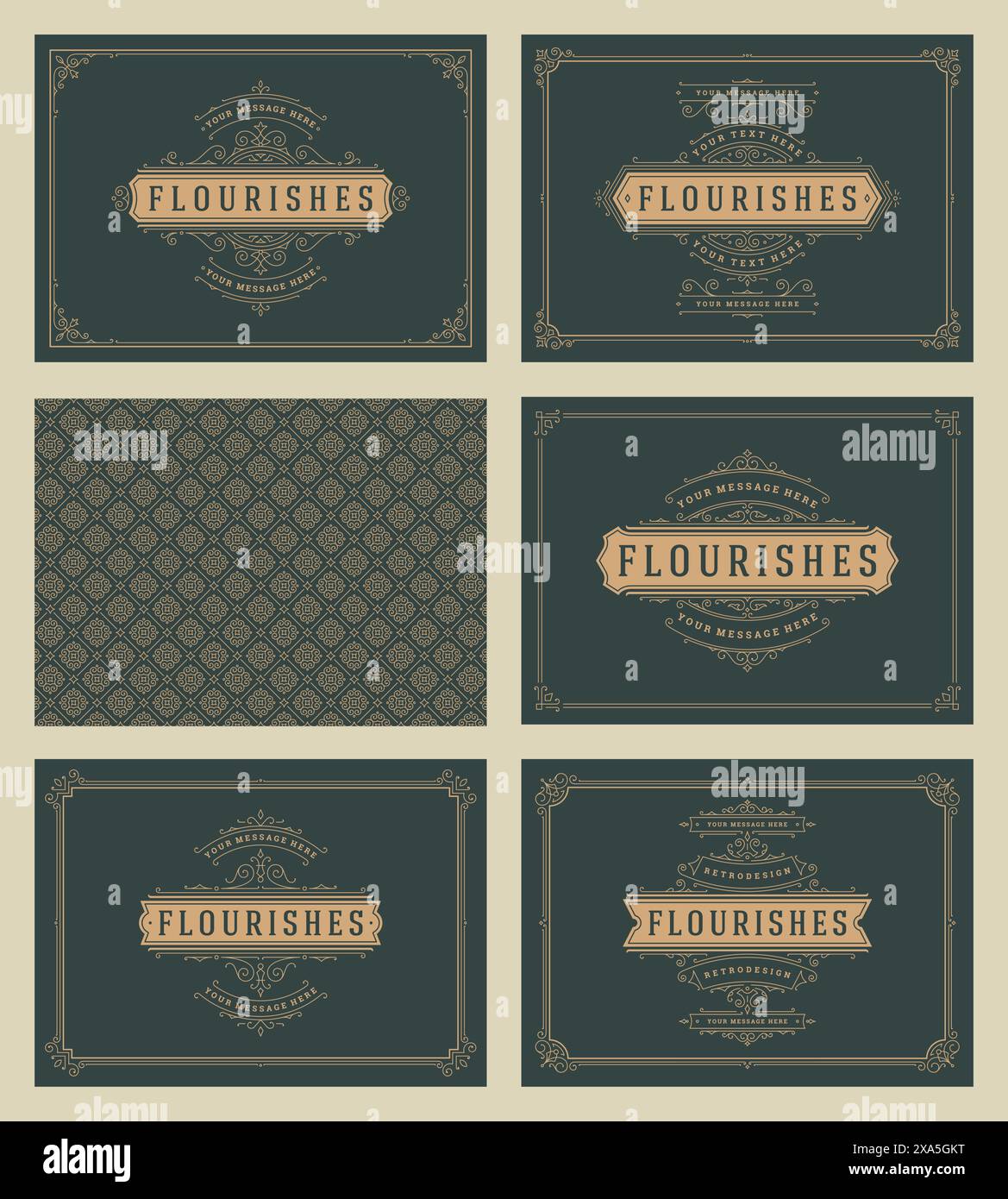 Vintage ornament greeting cards set vector templates. Flourishes ...