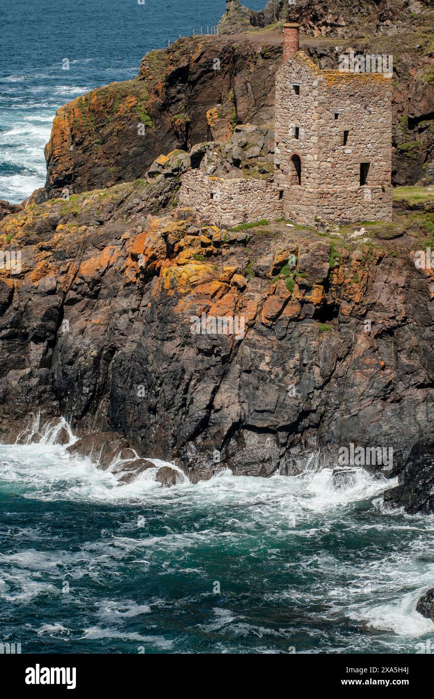 The Crown Mines at Botallack on the rugged coast of Cornwall in England ...