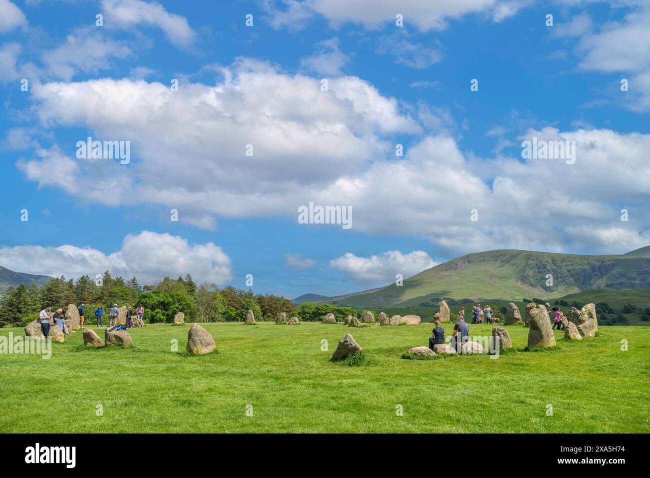 Visitors at Castlerigg Stone Circle, a late neolithic to early bronze ...