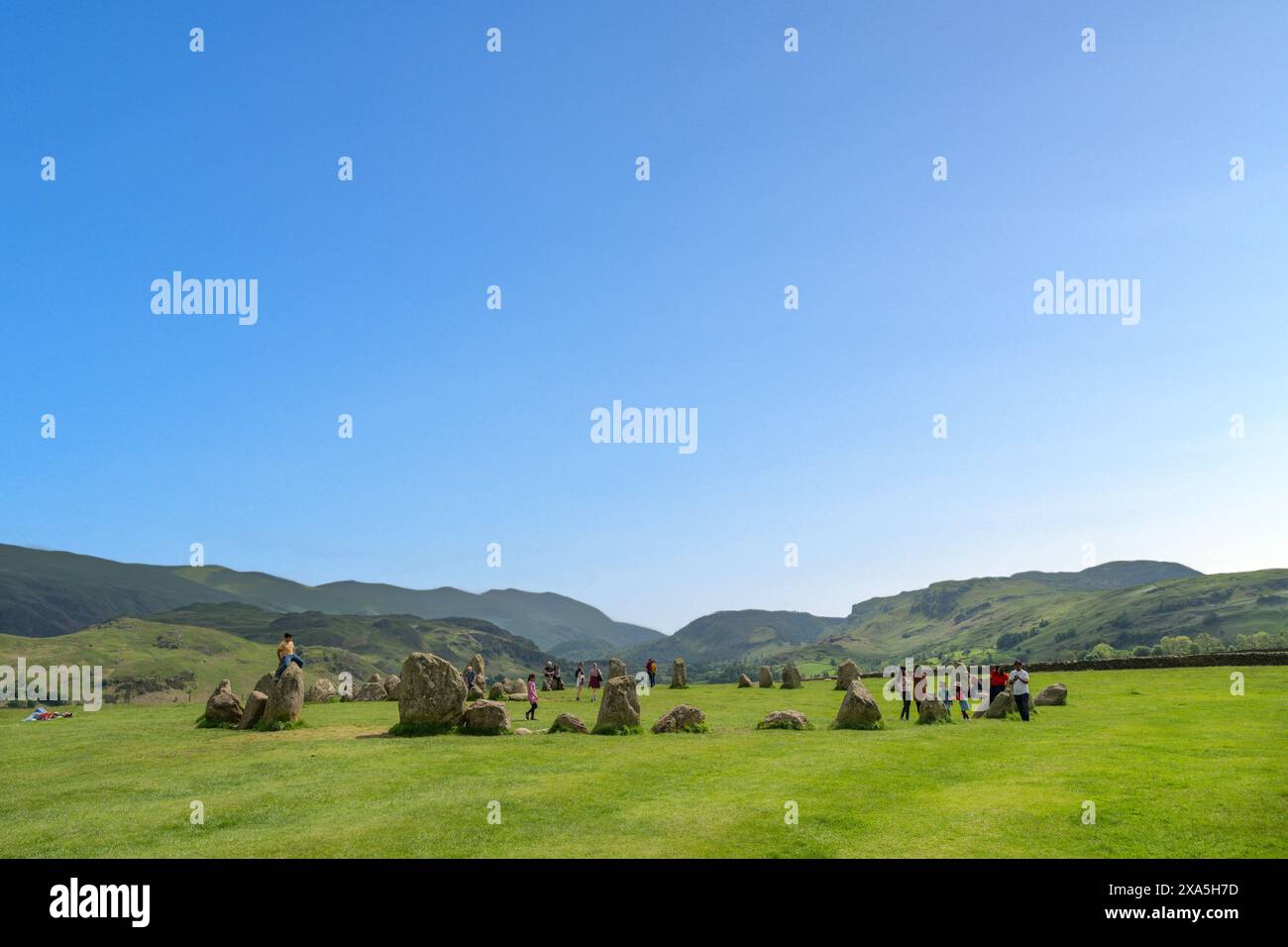 Visitors at Castlerigg Stone Circle, a late neolithic to early bronze ...