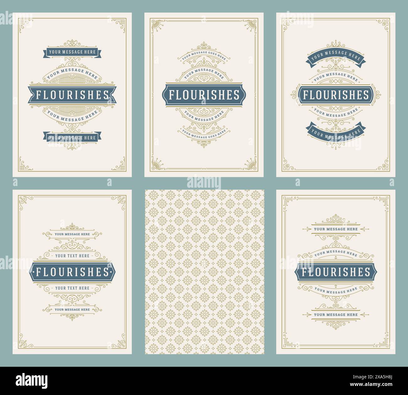 Vintage ornament greeting cards set vector templates. Flourishes ...