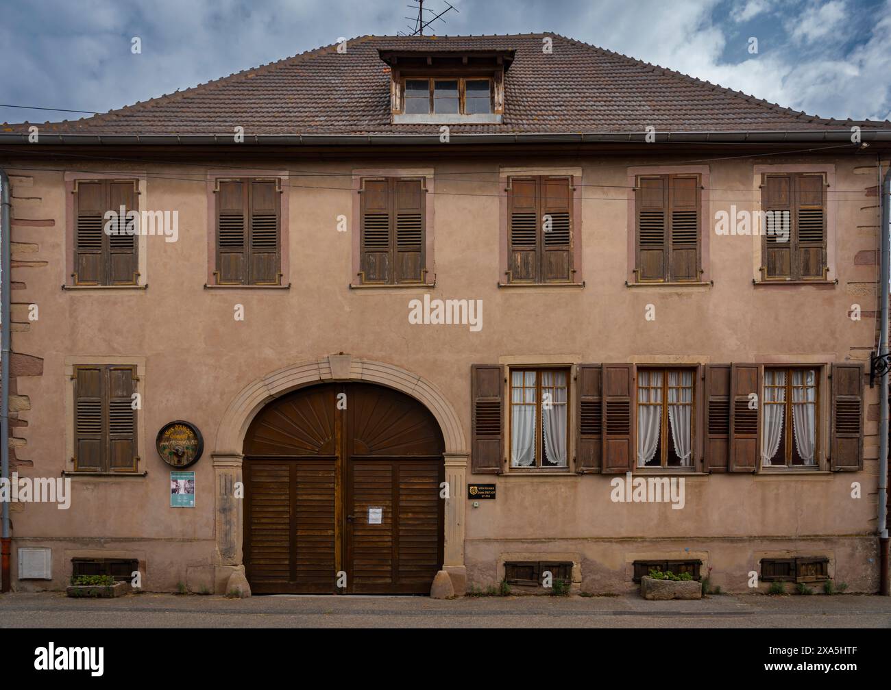 Goxwiller, France - 06 29 2023: View of a typical colorful Alsacian ...
