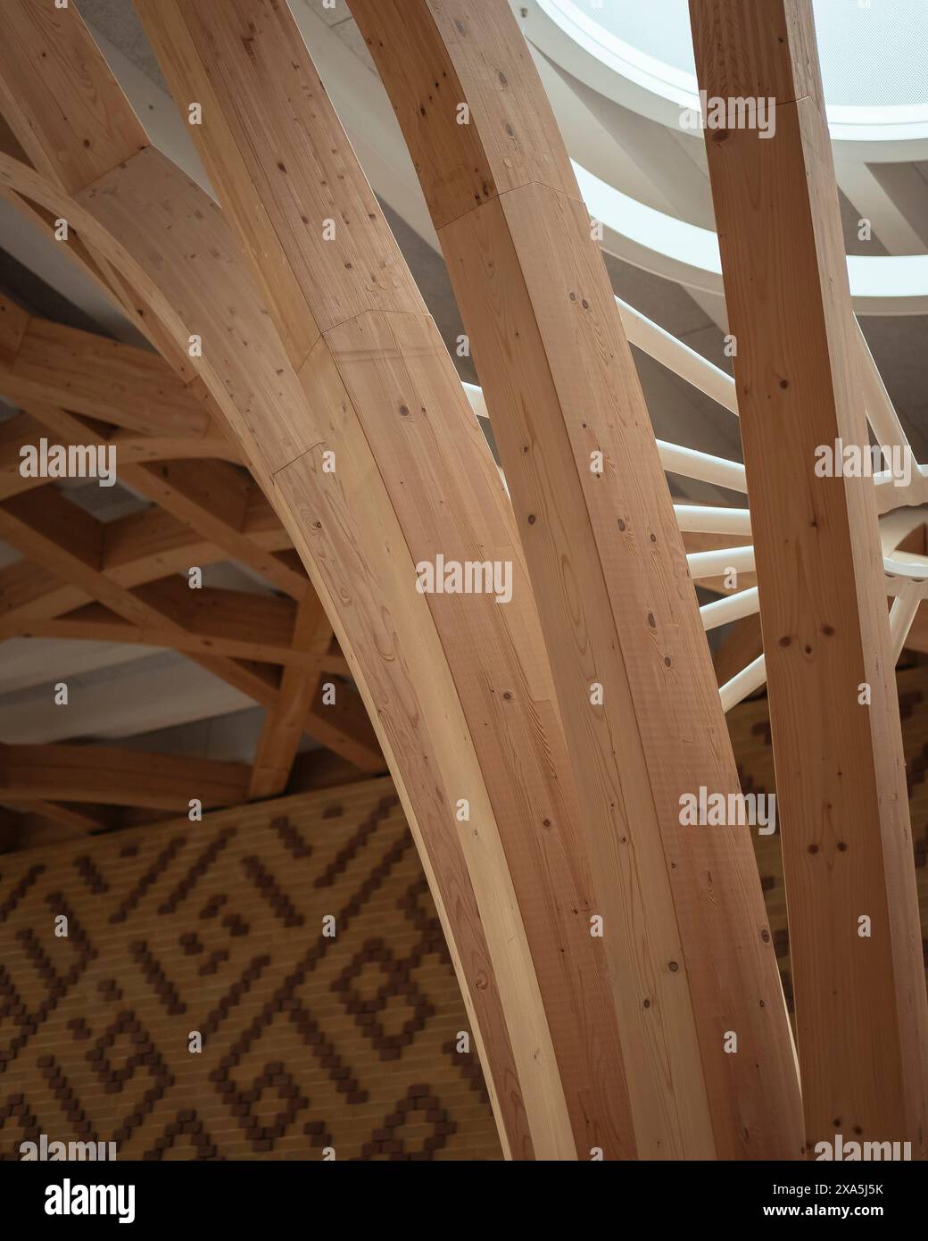 Detail of timber column and lattice work with skylight. Cambridge ...